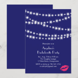 Indigo Twinkle Lights Bachelorette Party Invitation | Zazzle