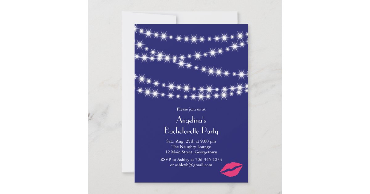 Indigo Twinkle Lights Bachelorette Party Invitation | Zazzle
