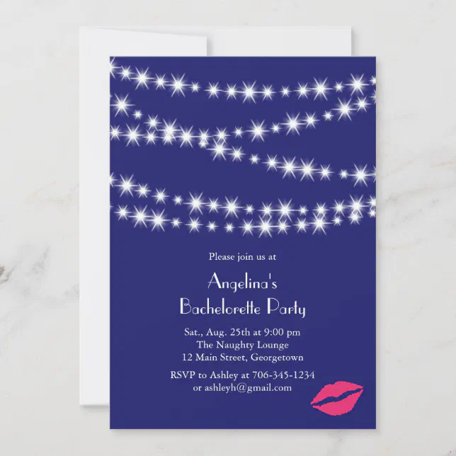 Indigo Twinkle Lights Bachelorette Party Invitation | Zazzle