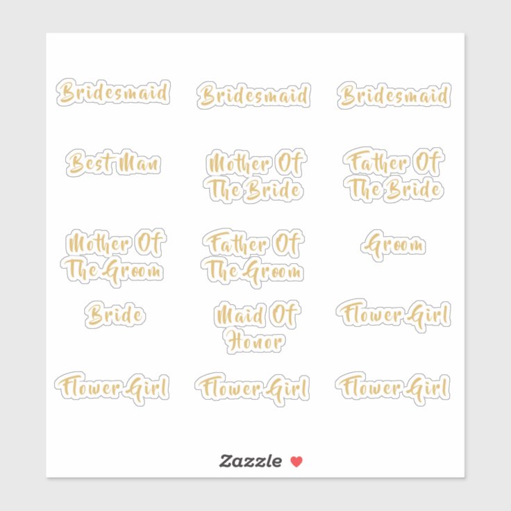 Individual Bridal Party Titles Gold Calligraphy Sticker | Zazzle