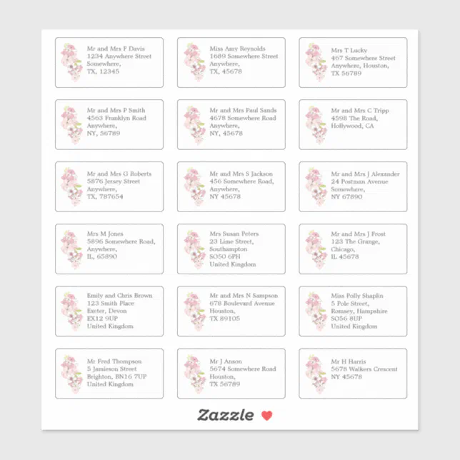 Individual Guest Name Address Spring Flowers Sticker | Zazzle