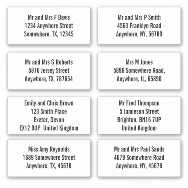 Individual Name and Address Sheet for Recipients Sticker | Zazzle