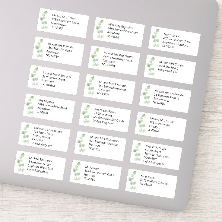 Individual Wedding Guest Name Address Eucalyptus Sticker | Zazzle