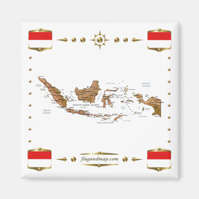 Indonesia Map + Flags Magnet | Zazzle