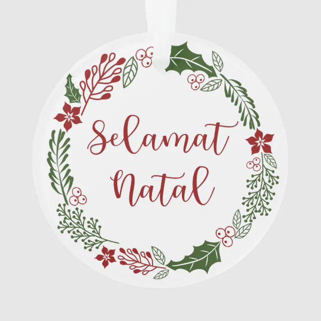 Indonesian Merry Christmas Wreath, Selamat Natal Ornament | Zazzle