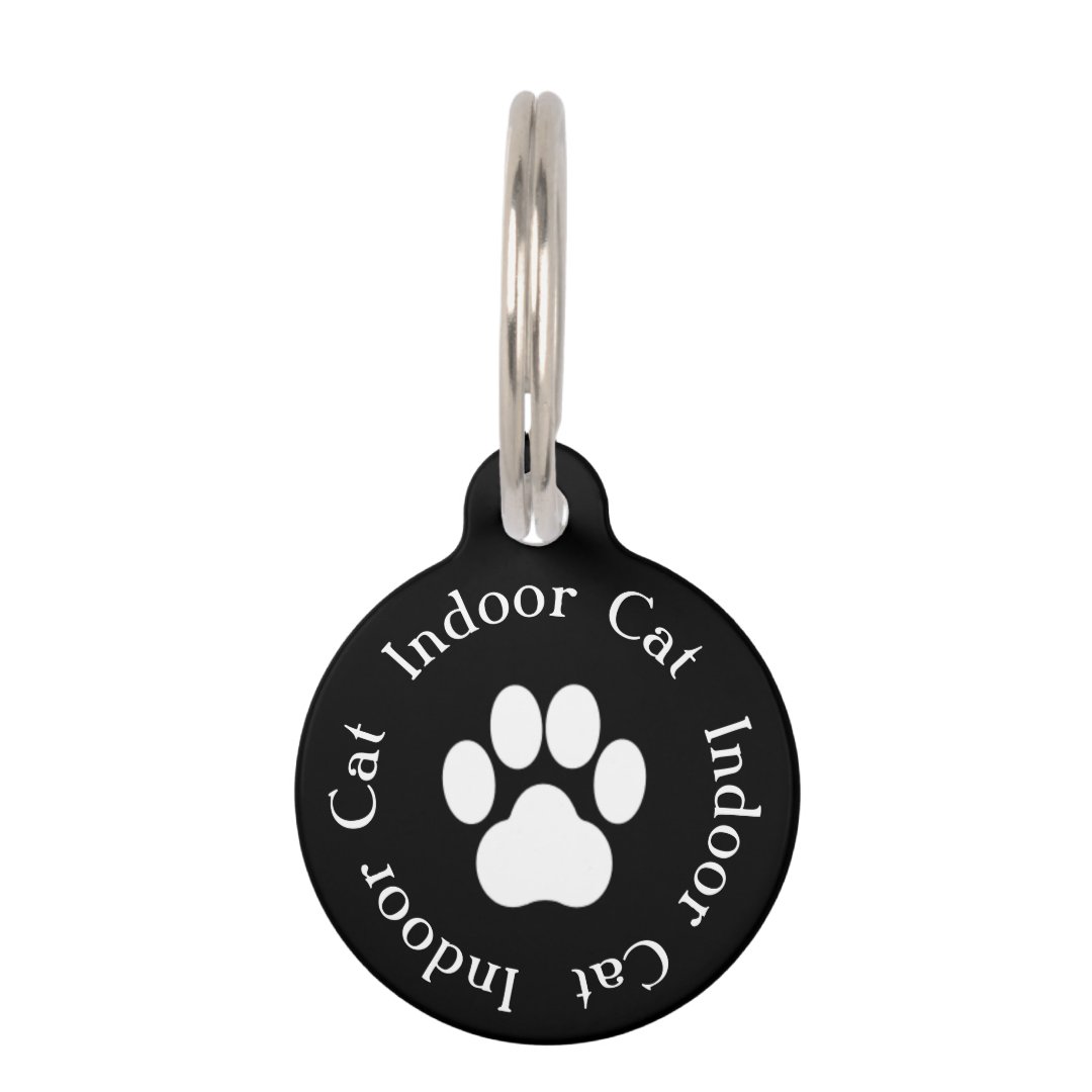 "Indoor Cat" Paw Print Cat Tag | Zazzle