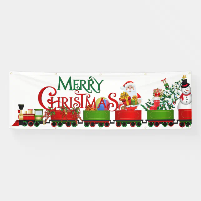 Indoor Outdoor Custom Banner-Merry Christmas Train Banner | Zazzle