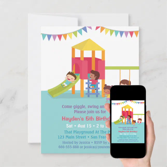 Indoor Playground Multi Ethnic Kids Birthday Party Invitation | Zazzle