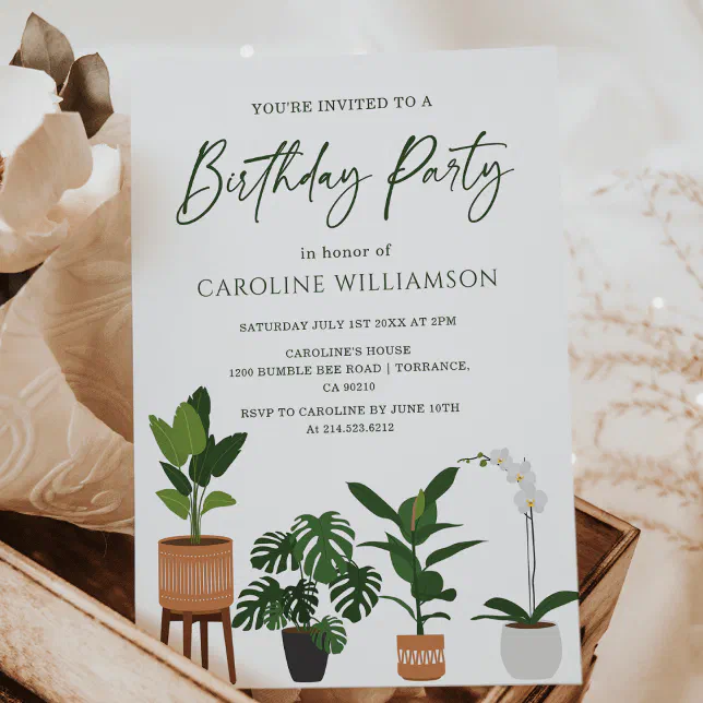 Indoor Potted Plants Birthday Party Invitation | Zazzle