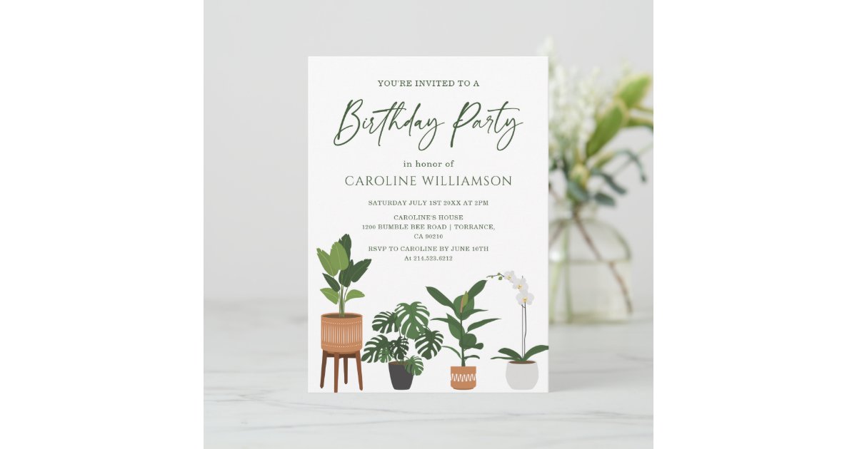 Indoor Potted Plants Birthday Party Invitation | Zazzle