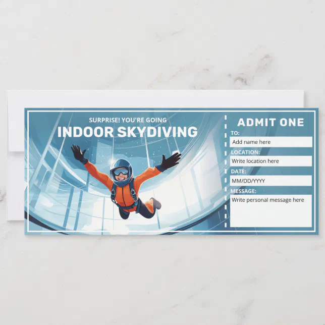 Indoor Skydiving Gift Certificate, Sky Dive Ticket Invitation | Zazzle