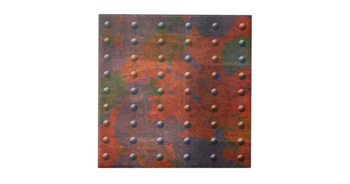 Industrial Chic Distressed 4 Colour Metal Rivets Ceramic Tile | Zazzle