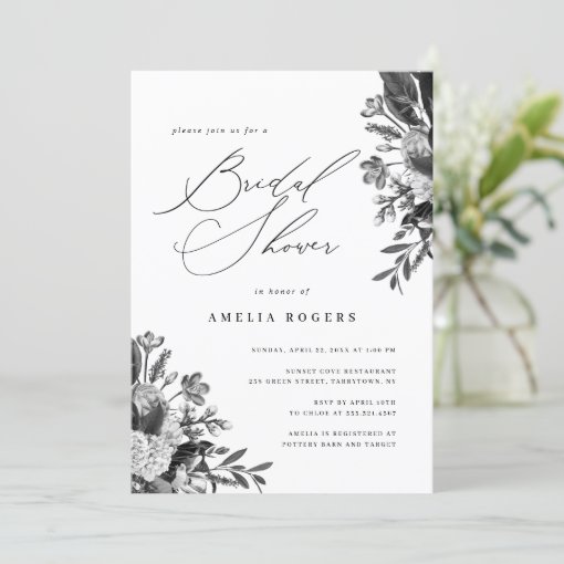 Industrial Chic Floral Calligraphy Bridal Shower Invitation | Zazzle