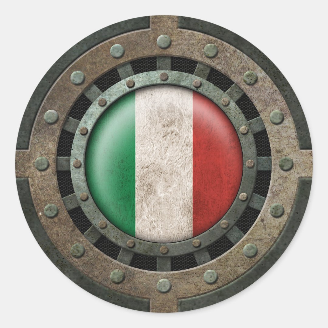 Industrial Steel Italian Flag Disc Graphic Classic Round Sticker | Zazzle