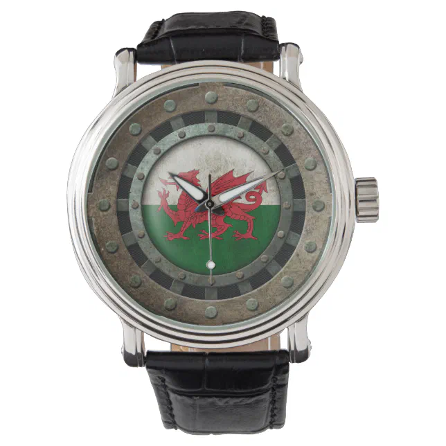 Industrial Steel Welsh Flag Disc Graphic Watch | Zazzle
