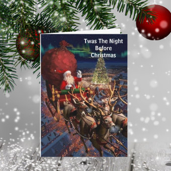 Industrial Vintage Santa Claus Flying Reindeer Card | Zazzle