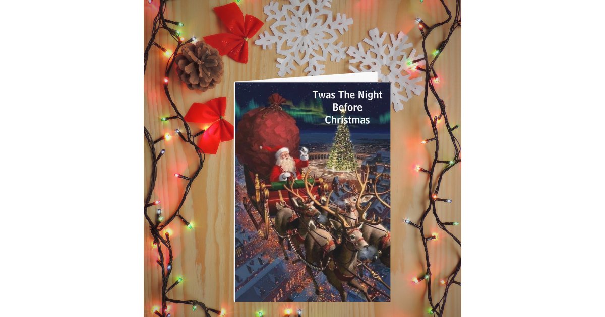 Industrial Vintage Santa Claus Flying Reindeer Card | Zazzle