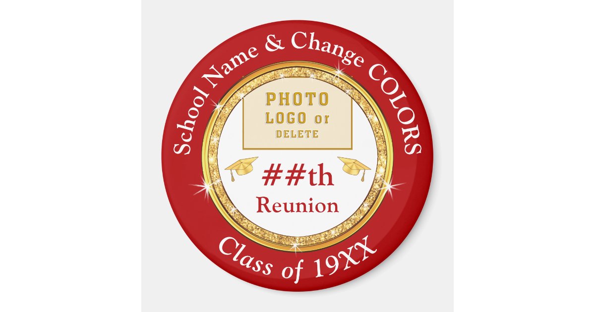 Inexpensive Class Reunion Gifts, Red, White, Gold Magnet | Zazzle