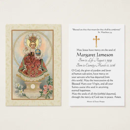 Infant Jesus Prague Funeral Memorial Holy Card - | Zazzle