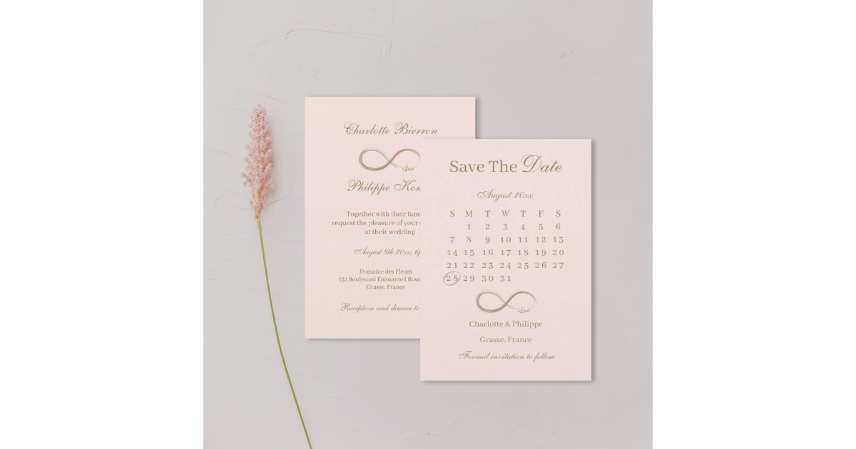 Infinity Blush Gold Calendar Save The Date Wedding Invitation | Zazzle
