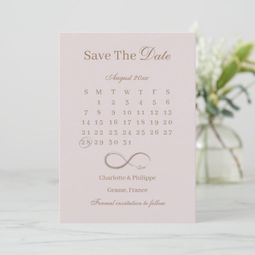 Infinity Dusty Pink Calendar Save The Date Wedding Invitation | Zazzle