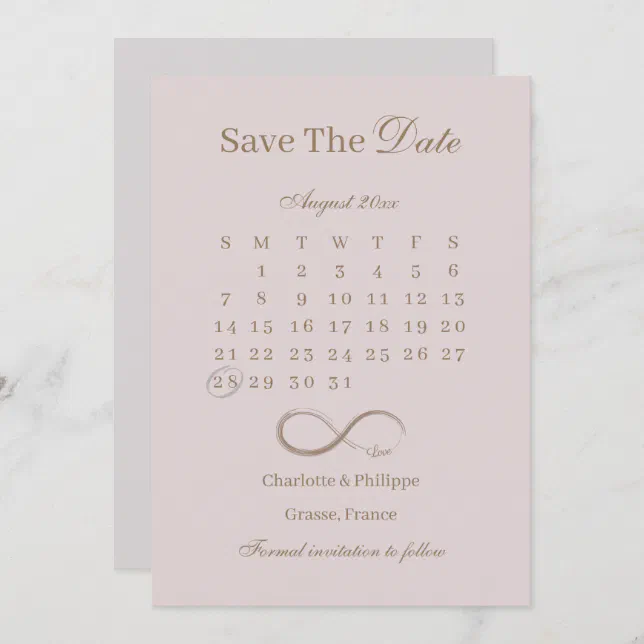 Infinity Dusty Pink Calendar Save The Date Wedding Invitation | Zazzle