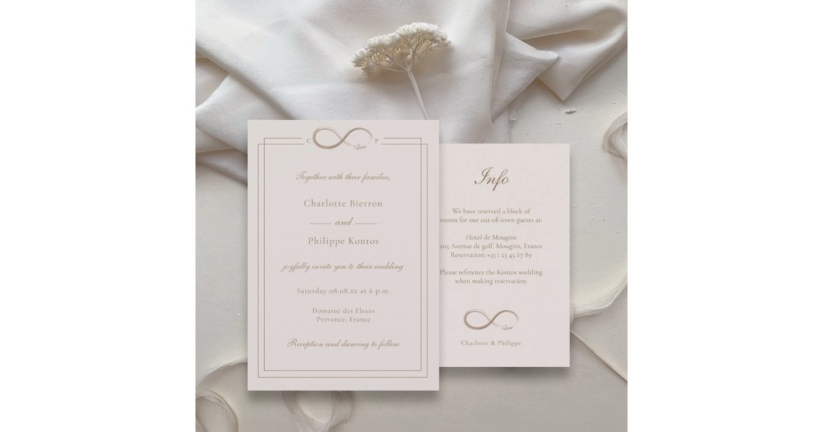 Infinity Love Custom Initials Light Pink Wedding Invitation | Zazzle