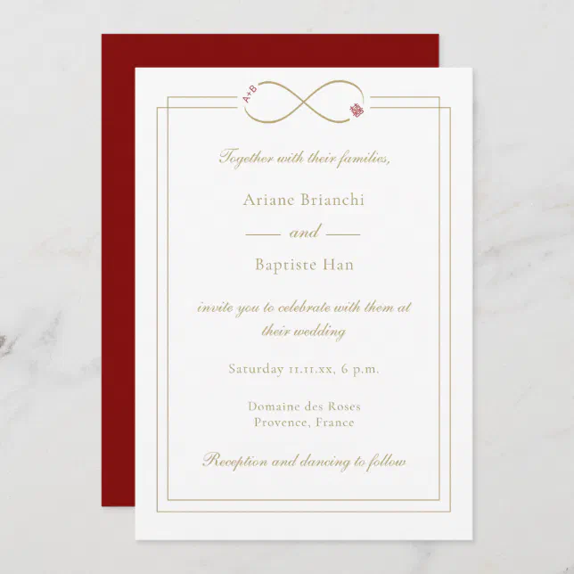 Infinity Love Monogram Double Happiness Wedding Invitation | Zazzle