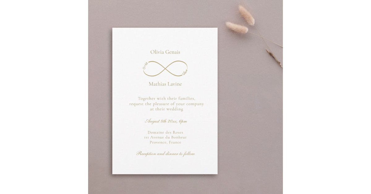 Infinity Love Monogram Elegant White Wedding Invitation | Zazzle