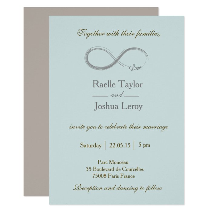 Infinity sign blue taupe gray wedding invitation | Zazzle.com