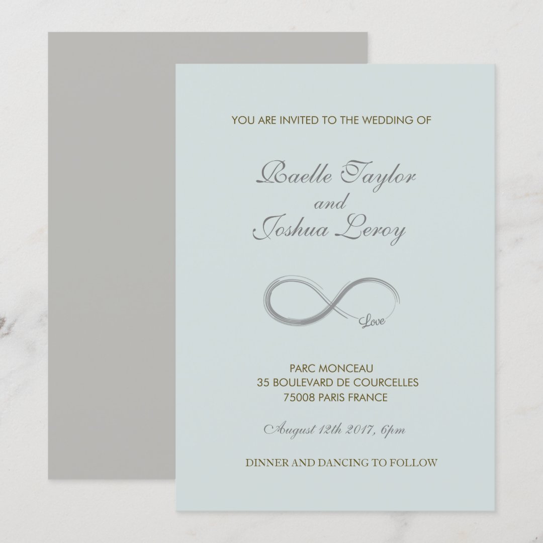 Infinity sign pale blue gray minimalist Wedding Invitation | Zazzle