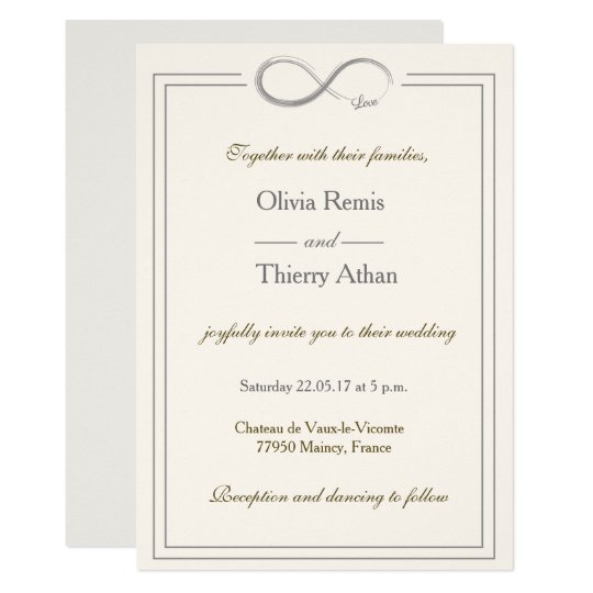 Infinity sign unique ivory white gold gray wedding invitation | Zazzle.com
