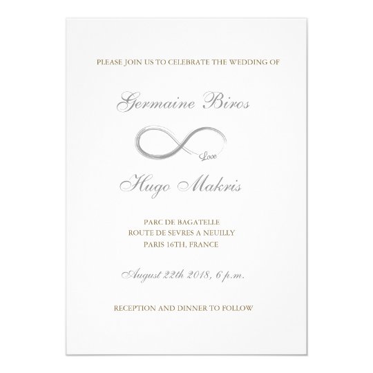 Infinity sign white gray gold elegant wedding invitation | Zazzle.com