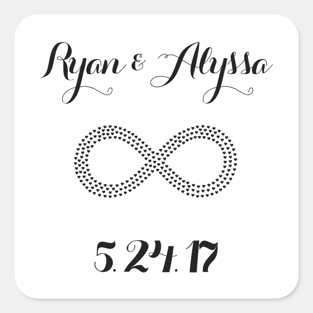 Infinity Symbol Custom Wedding Invitation Square Sticker | Zazzle