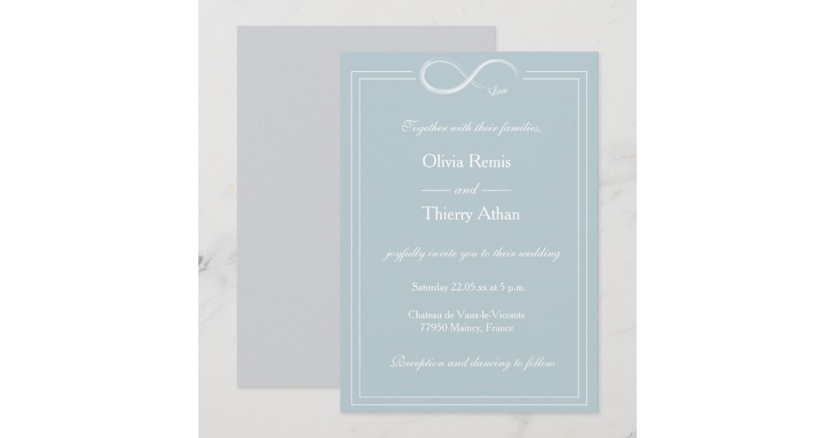 Infinity Symbol Dusty Blue White Elegant Wedding Invitation | Zazzle