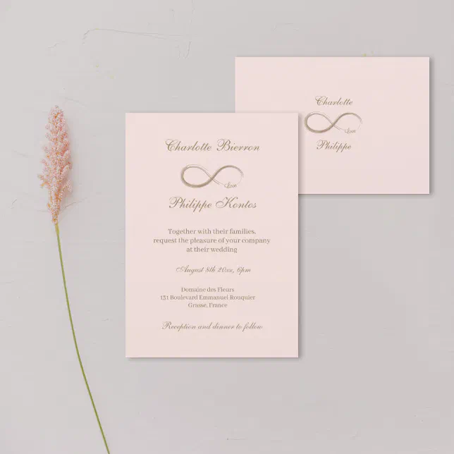 Infinity symbol Elegant Gold Blush Pink Wedding Invitation | Zazzle