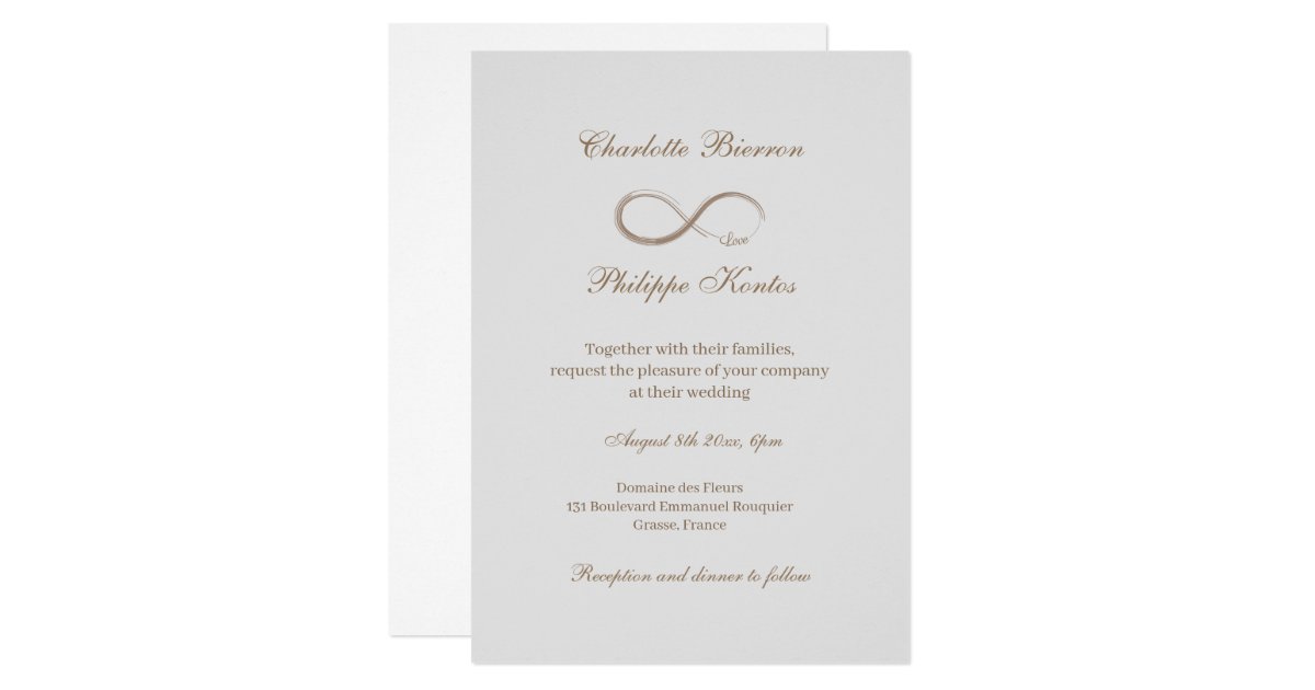 Infinity Symbol Elegant Gold Gray White Wedding Invitation | Zazzle.com