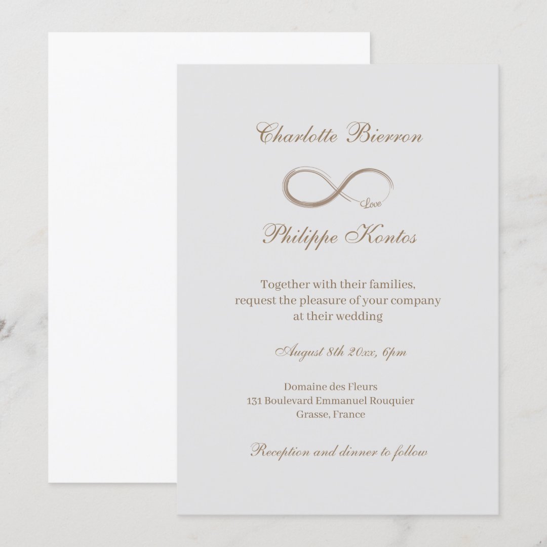 Infinity Symbol Elegant Gold Gray White Wedding Invitation | Zazzle