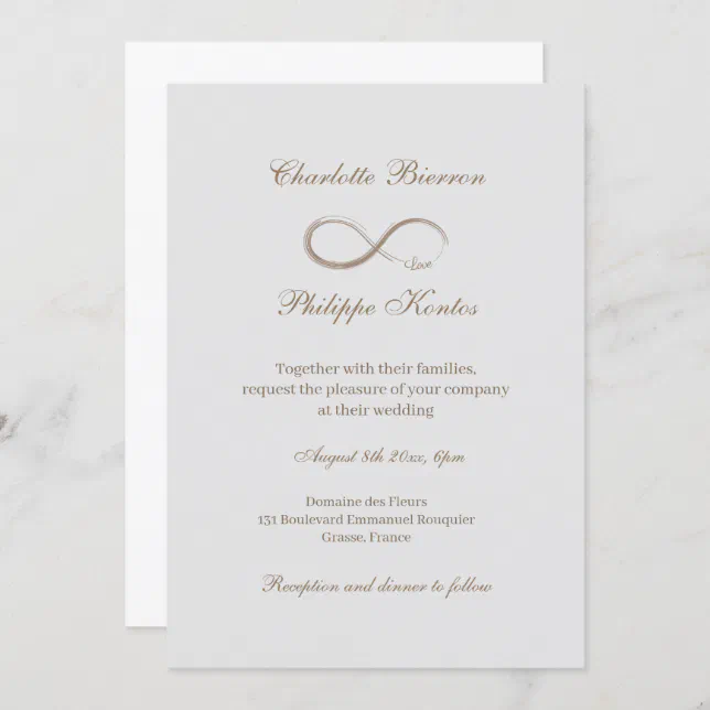 Infinity Symbol Elegant Gold Gray White Wedding Invitation | Zazzle