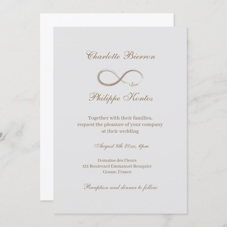 Infinity Symbol Elegant Gold Gray White Wedding Invitation | Zazzle