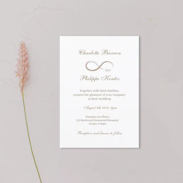 Infinity symbol Elegant Gold White Gray Wedding Invitation | Zazzle