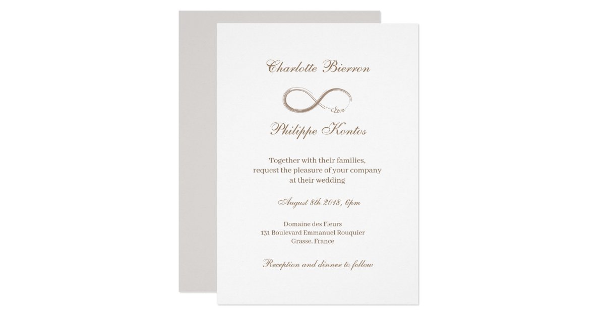 Infinity symbol Elegant Gold White Gray Wedding Invitation | Zazzle.com