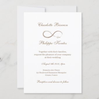 Infinity symbol Elegant Gold White Gray Wedding Invitation | Zazzle