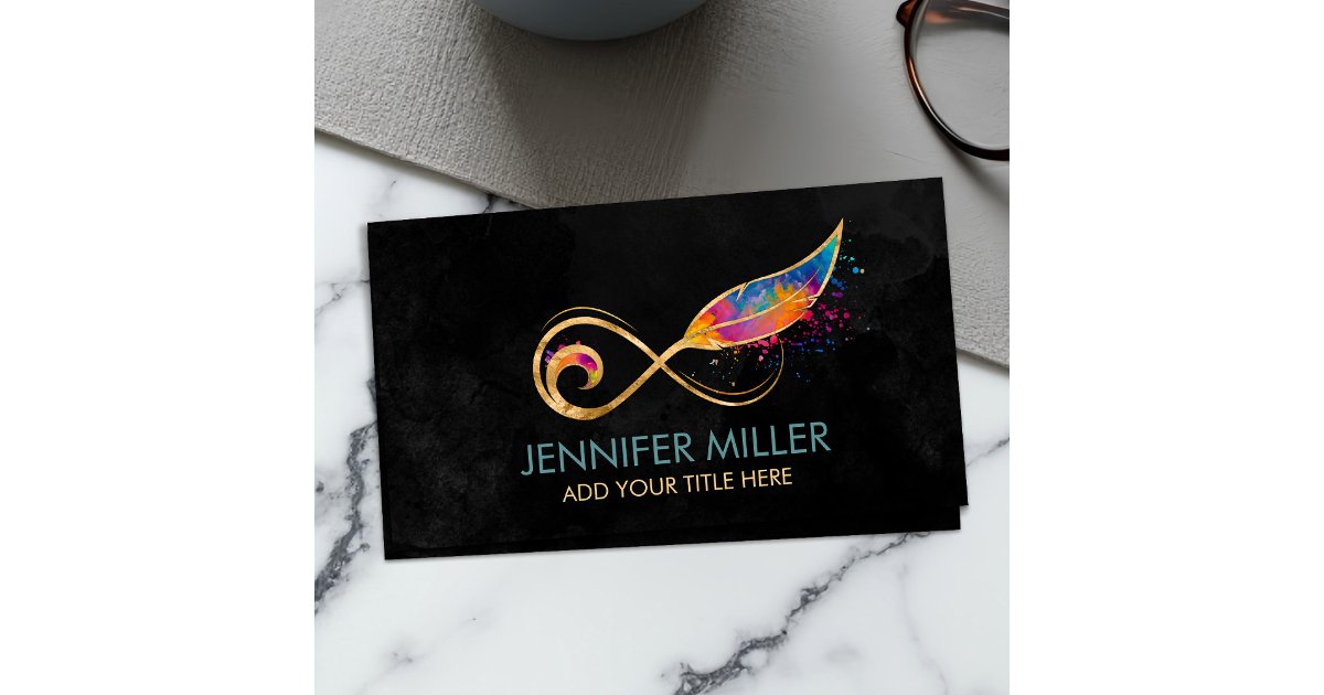 Infinity Symbol Feather - Color splatter Business Business Card | Zazzle