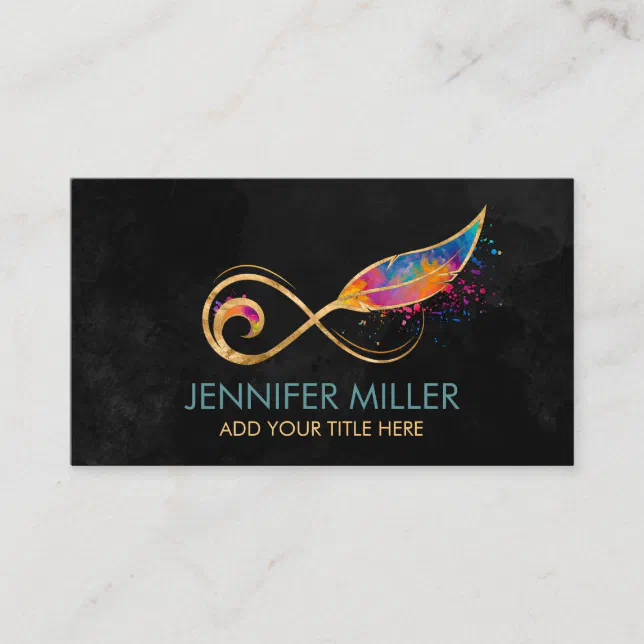 Infinity Symbol Feather - Color splatter Business Business Card | Zazzle