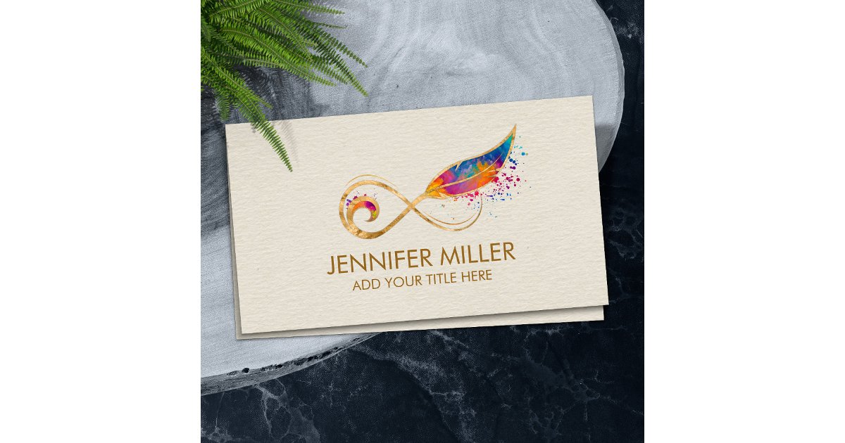 Infinity Symbol Feather - Color splatter Business Card | Zazzle