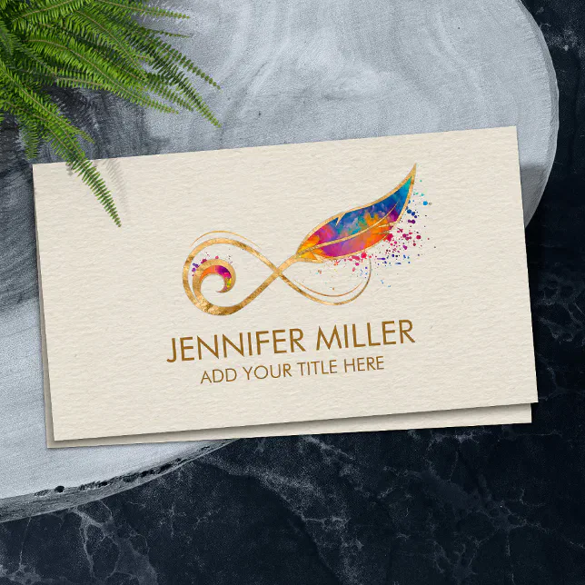 Infinity Symbol Feather - Color splatter Business Card | Zazzle
