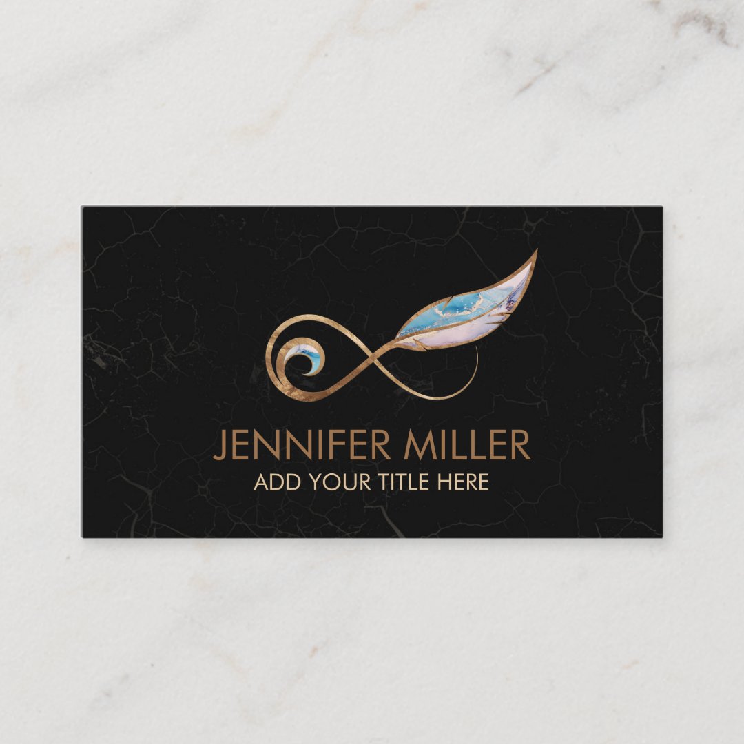 Infinity Symbol Feather - Gold and Ink Pastels Business Card | Zazzle
