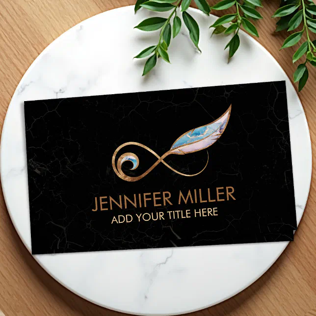 Infinity Symbol Feather - Gold and Ink Pastels Business Card | Zazzle