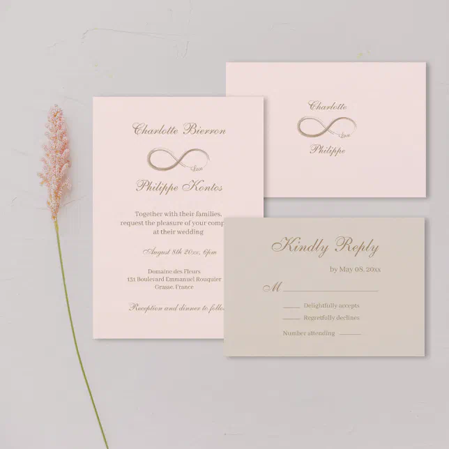 Infinity symbol Gold Blush Pink wedding RSVP Invitation | Zazzle
